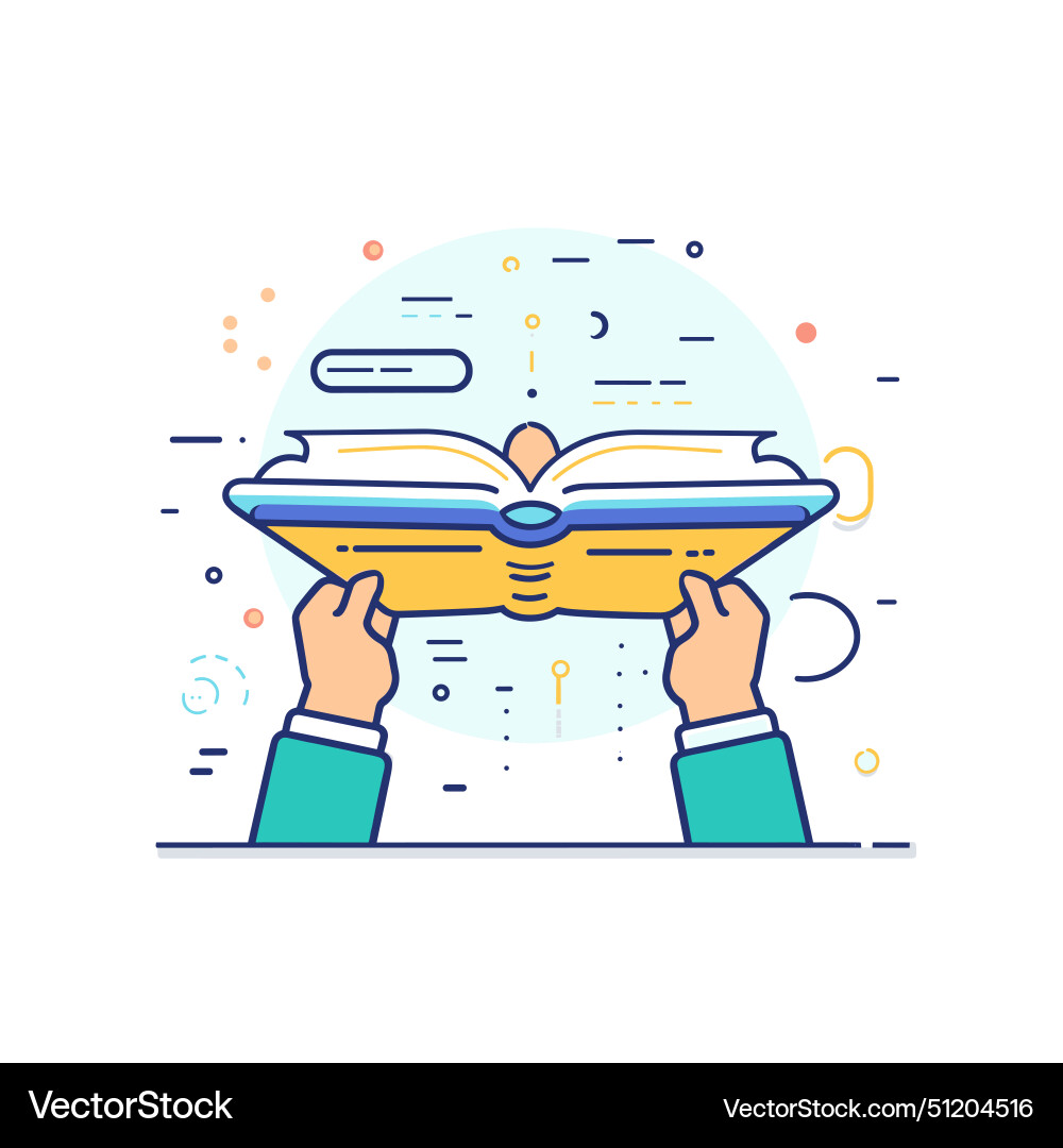 Hands holding open book radiating knowledge light Vector Image
