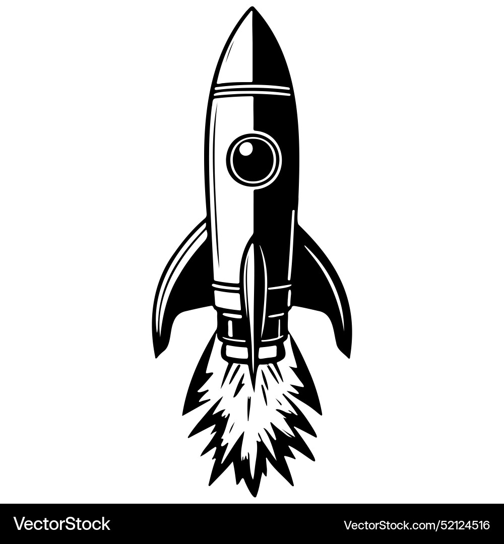 Line cartoon rocket hand drawn transparent Vector Image