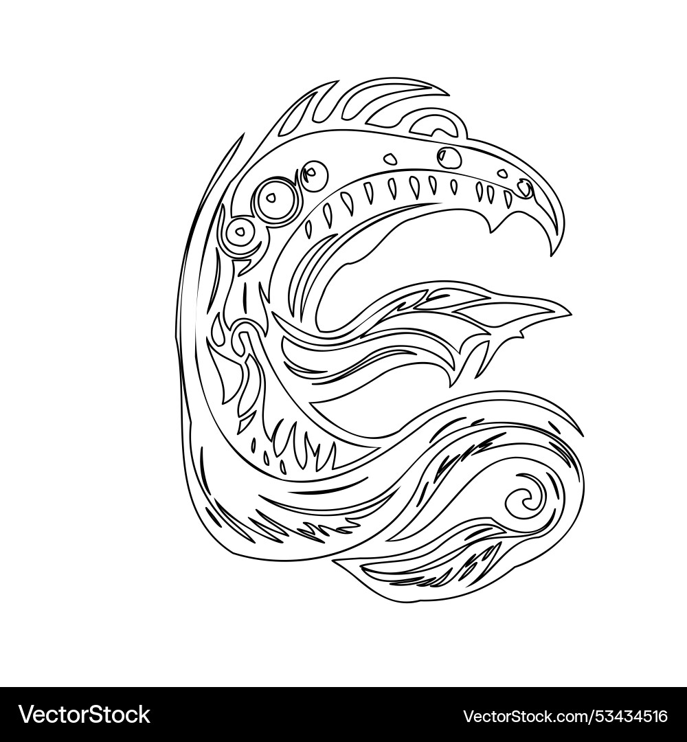 Sea monster outline sketch Royalty Free Vector Image