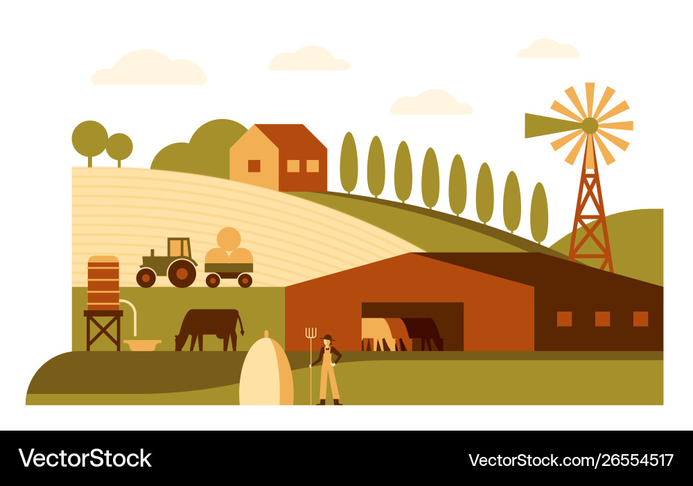 Agriculture farm cartoon landscape flat Royalty Free Vector