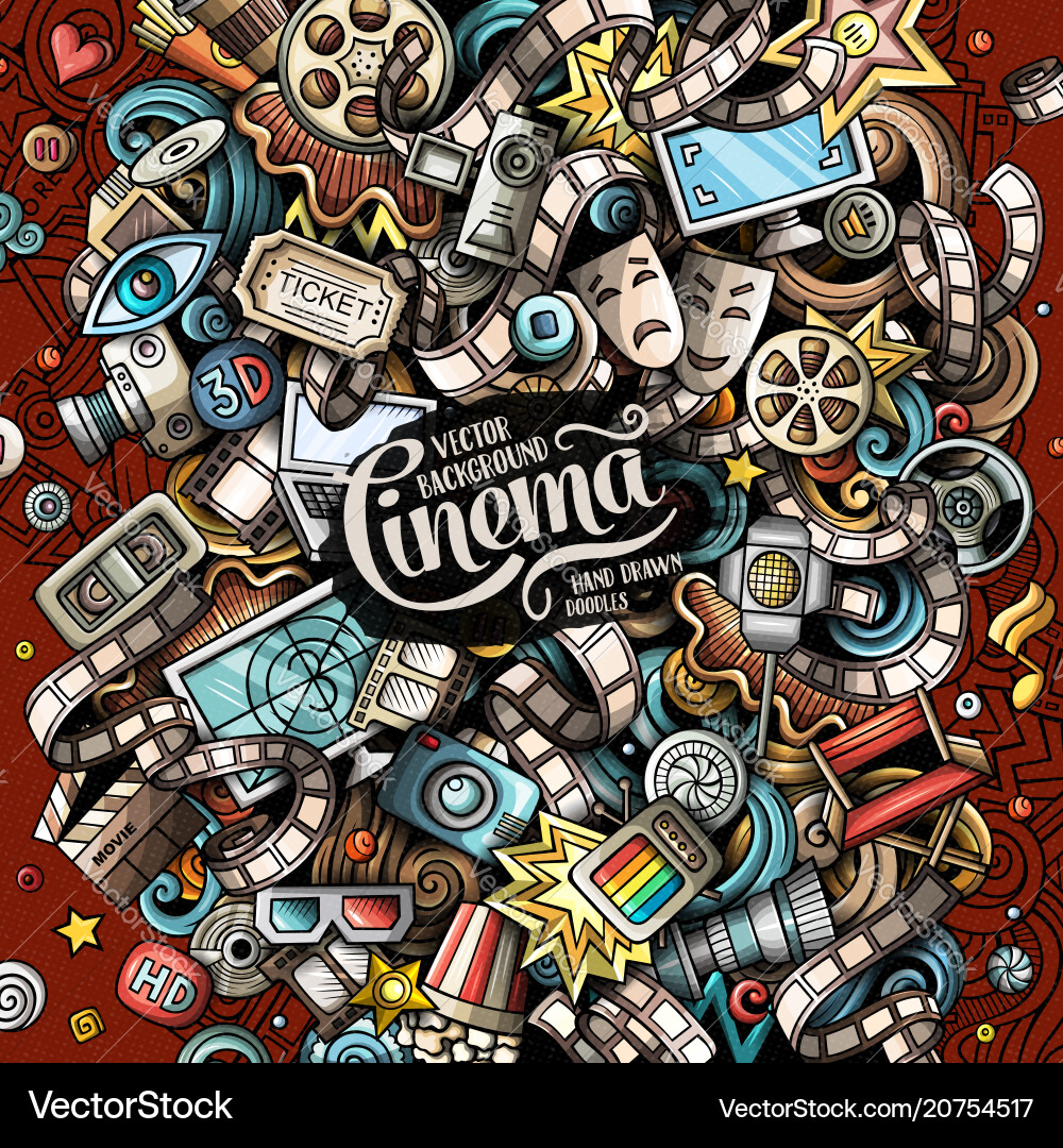 Cartoon doodles cinema Royalty Free Vector Image