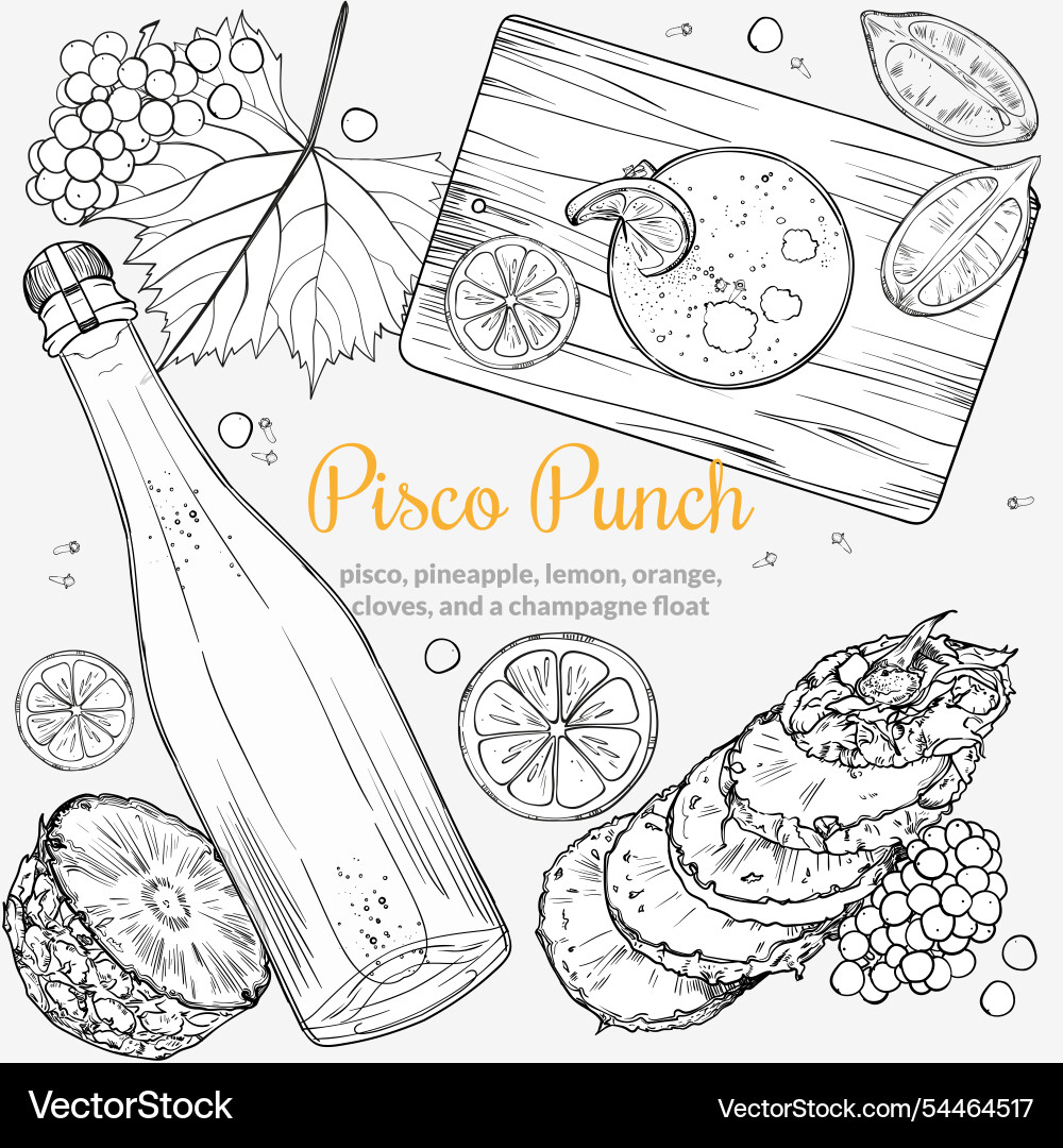 Pisco punch line art Royalty Free Vector Image