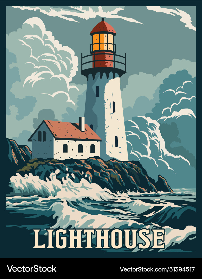 Poster lighthouse design template Royalty Free Vector Image