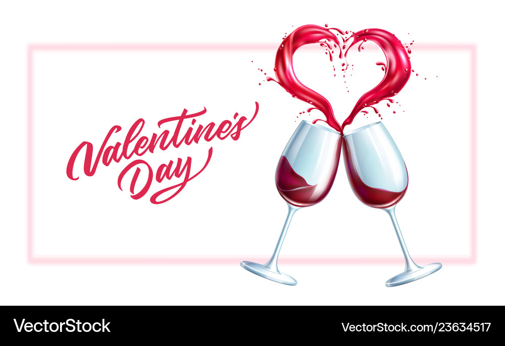 Wine glasses toasting heart shape splash Vector Image
