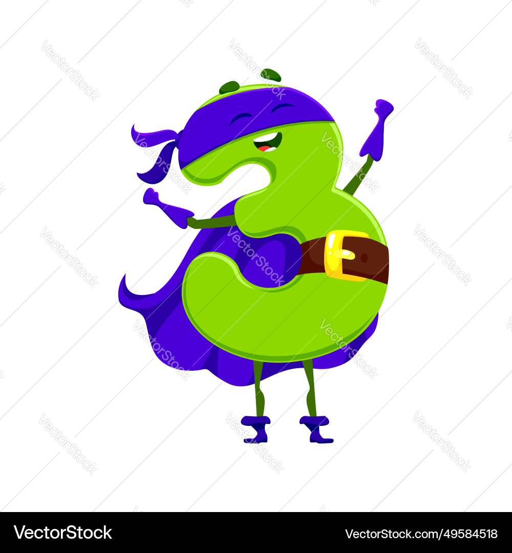 Cartoon math number three superhero character Vector Image