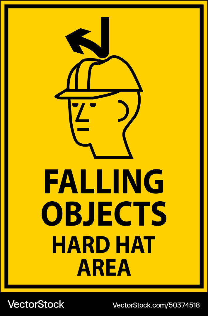 Falling Objects Hazard Area - Hard Hat Required Vector Image