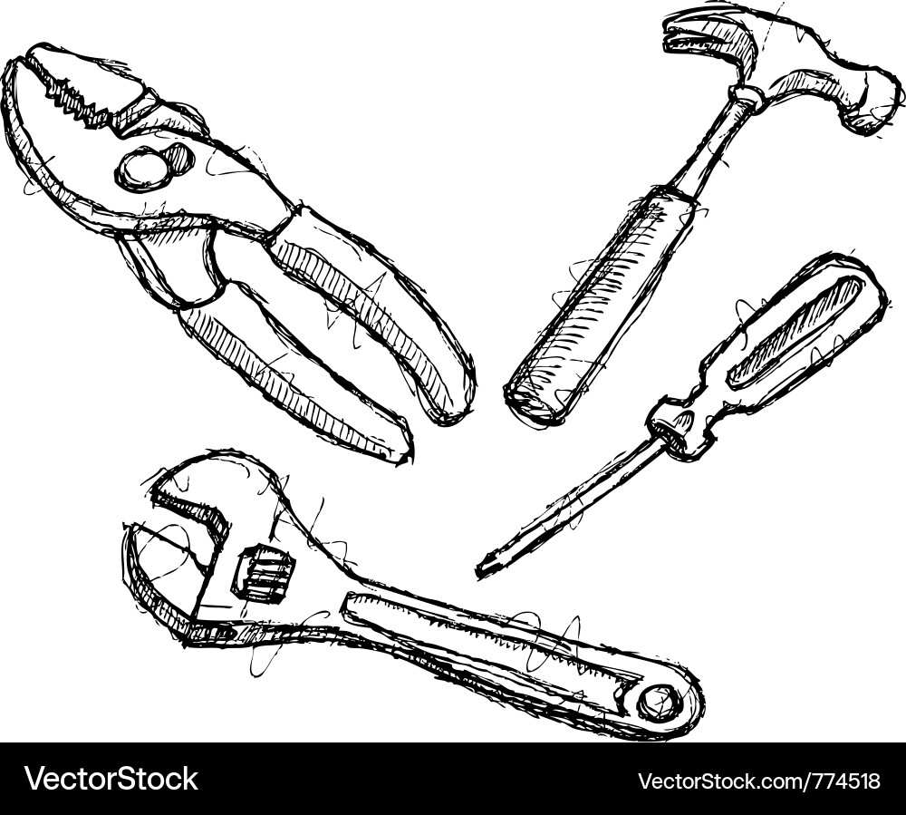 Hand-Drawn Tools Sketch Royalty Free Vector Image