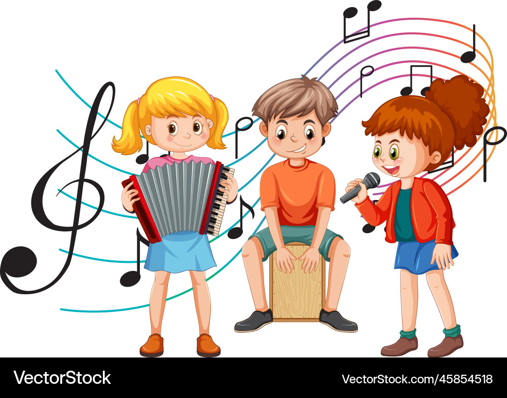 Happy kids playing musical instruments Royalty Free Vector