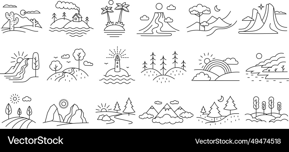 Nature Line Art Landscapes Royalty Free Vector Image