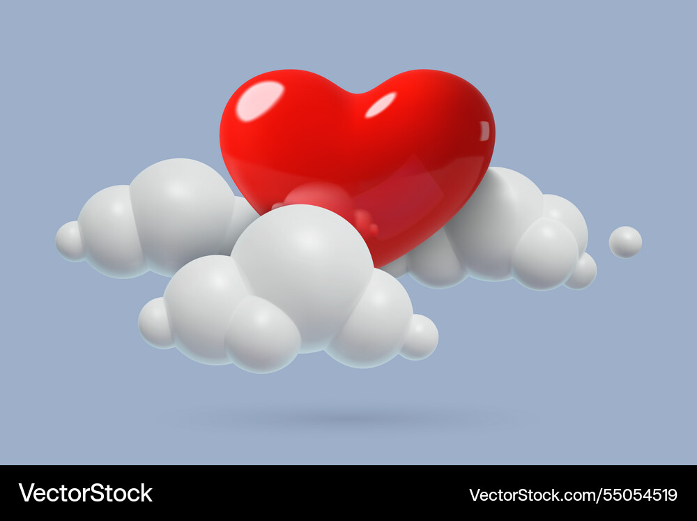 3d realistic heart in clouds on blue sky Vector Image