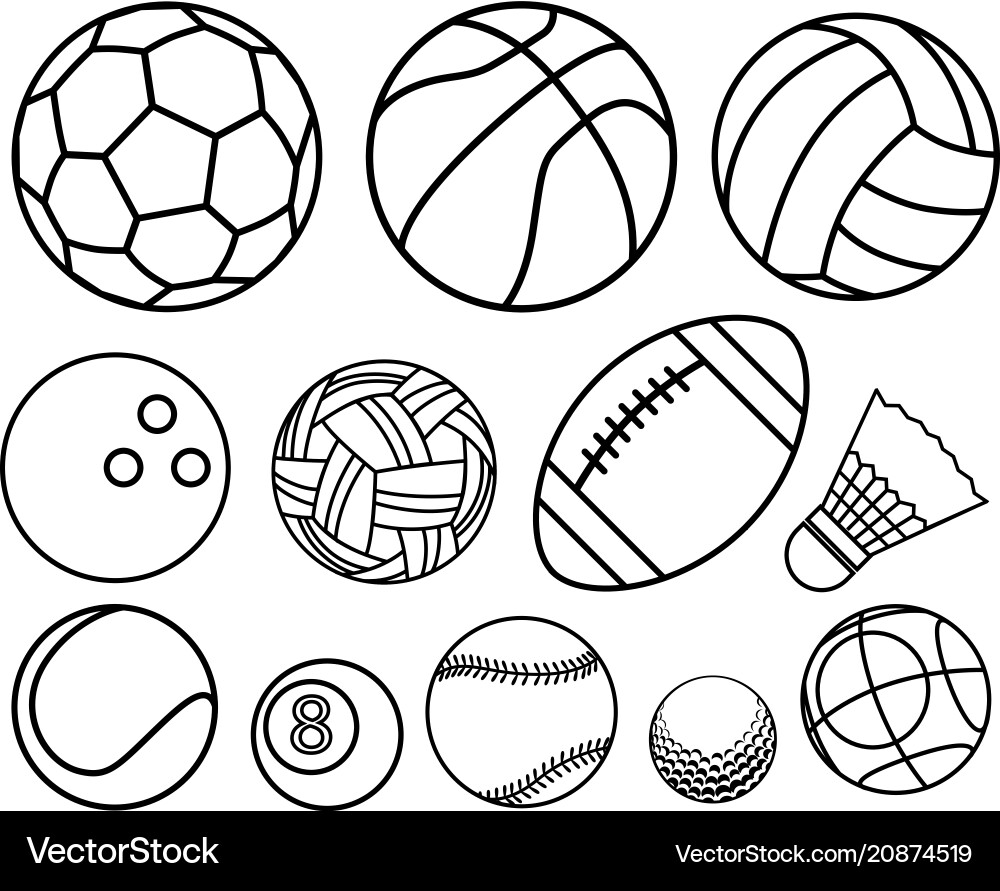Ball sport outline set Royalty Free Vector Image