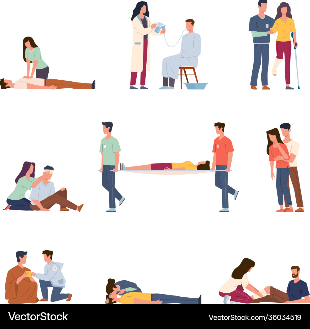 First medical aid emergency help people Royalty Free Vector