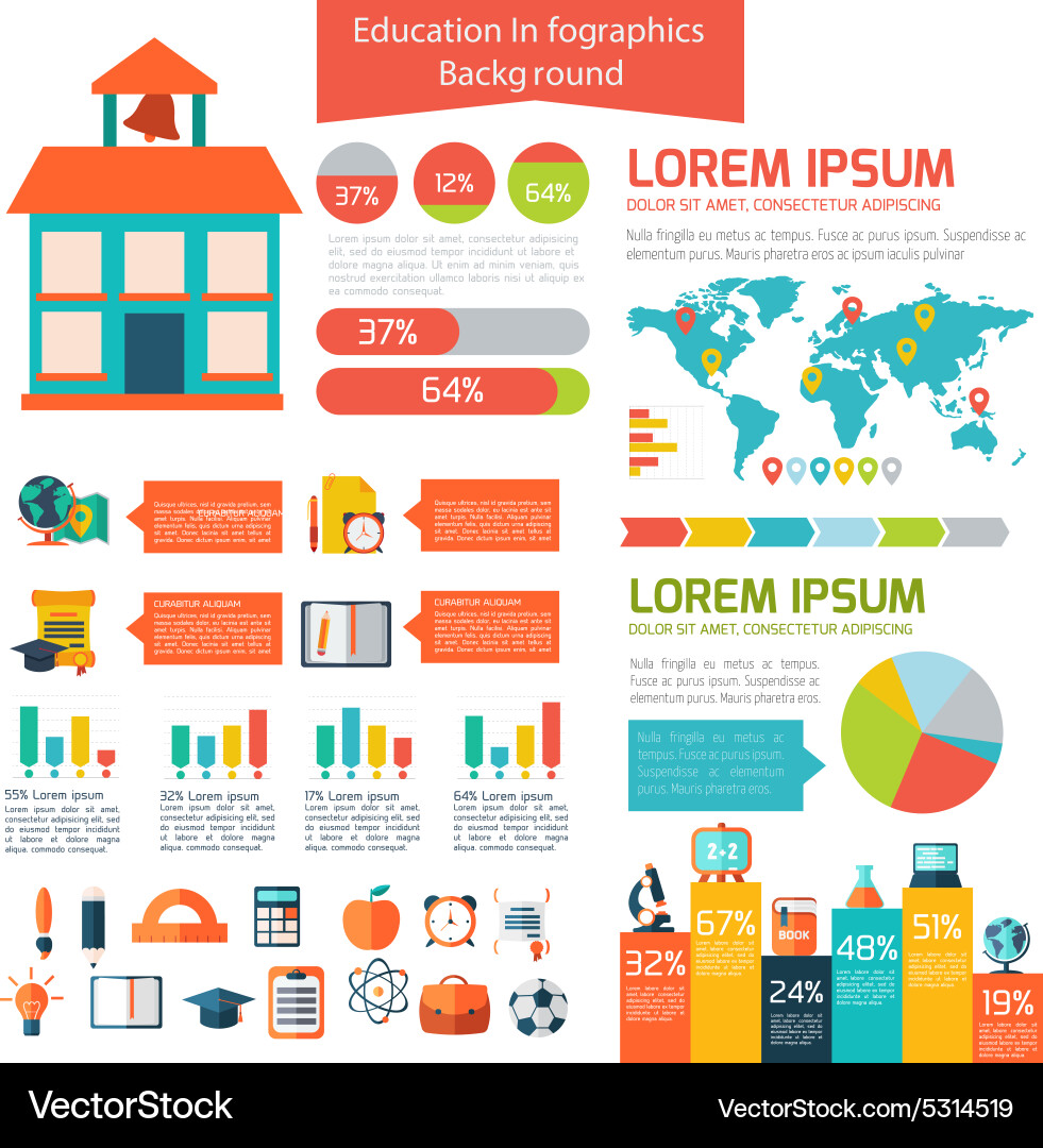 Flat education infographic background Royalty Free Vector