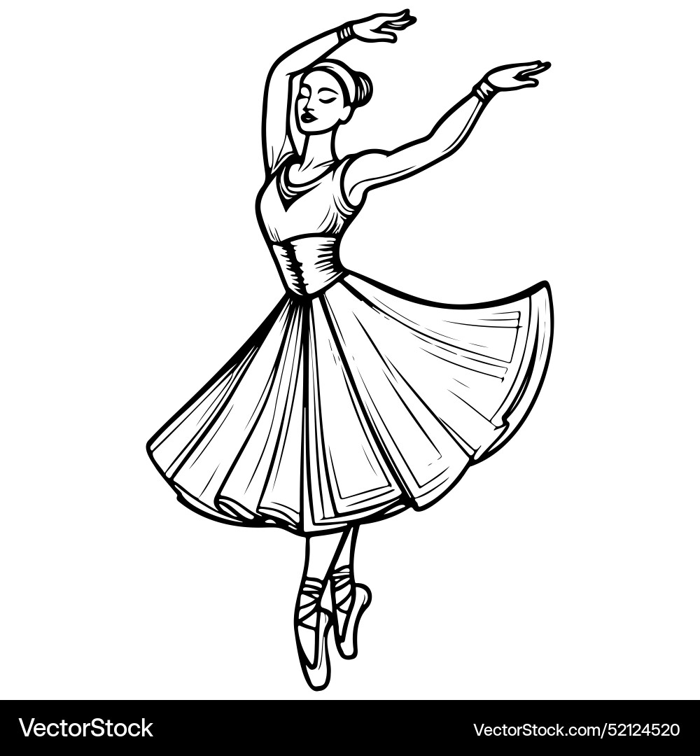 Line dancer drawing black isolated Royalty Free Vector Image
