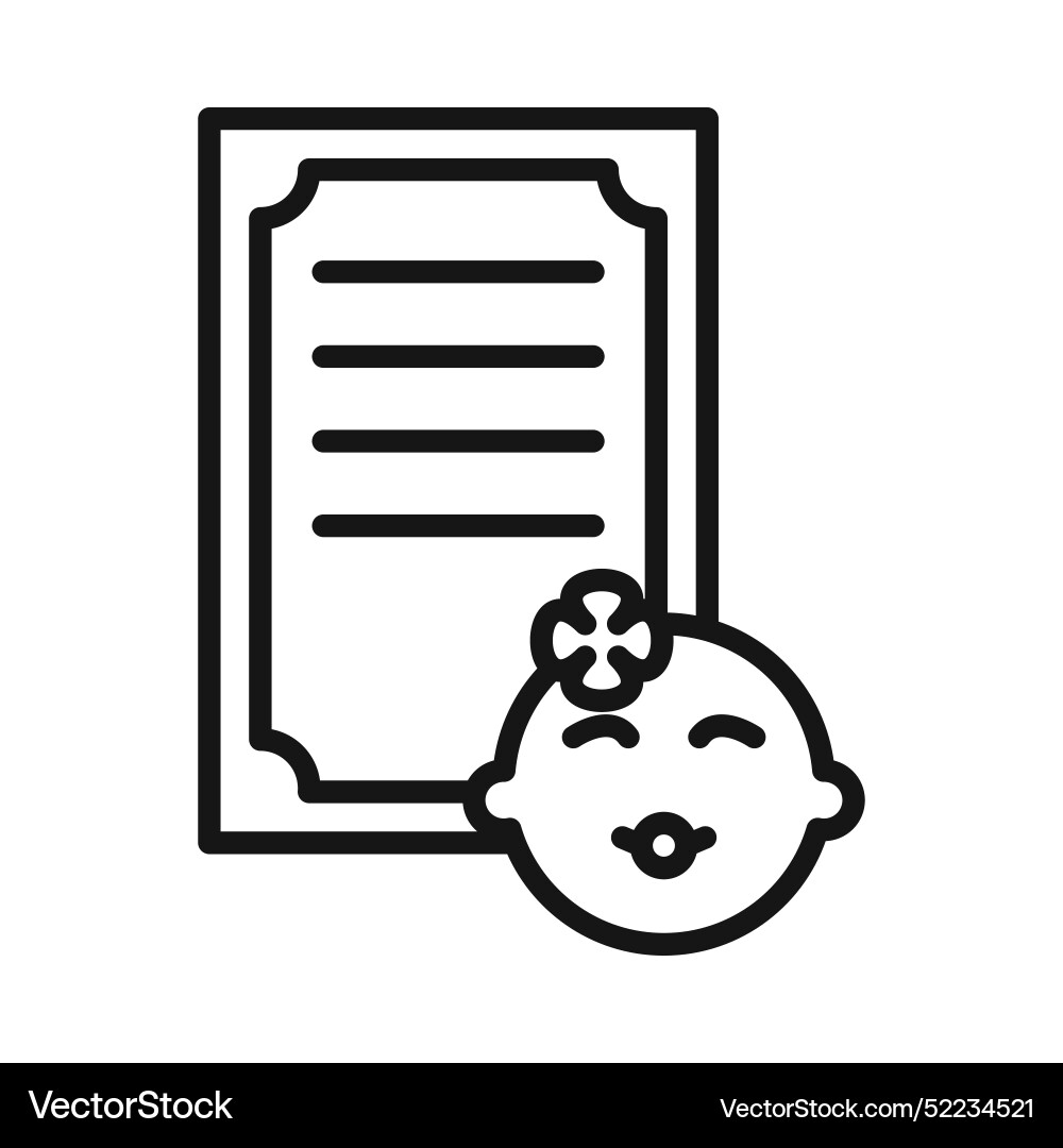 Birth certification icon black line art logo Vector Image