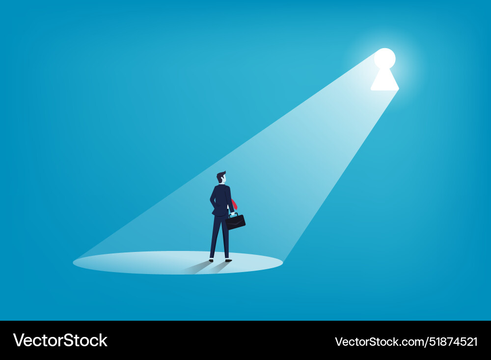 Businessman standing at key hole new opportunity Vector Image
