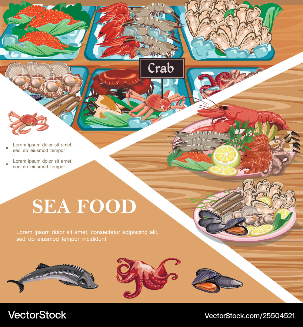 Flat seafood template Royalty Free Vector Image