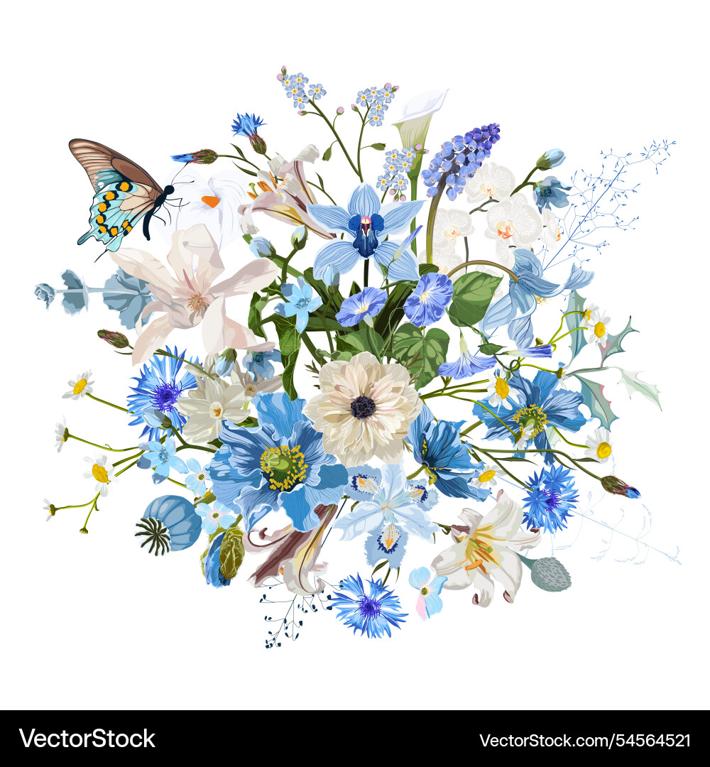 Hand drawn of a blue flowers Royalty Free Vector Image