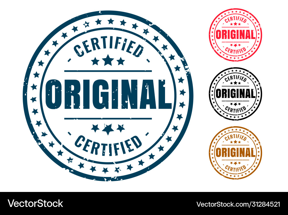 Original certified product rubber stamp set Vector Image