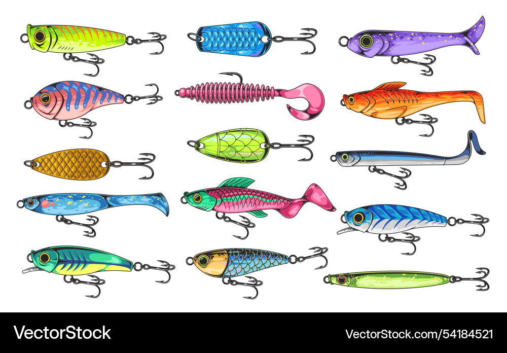Vibrant Fishing Lures Collection Royalty Free Vector Image