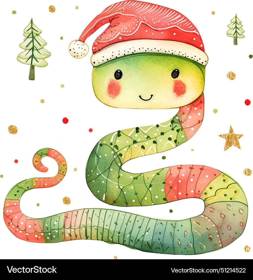 A green and red snake wearing santa hat Royalty Free Vector