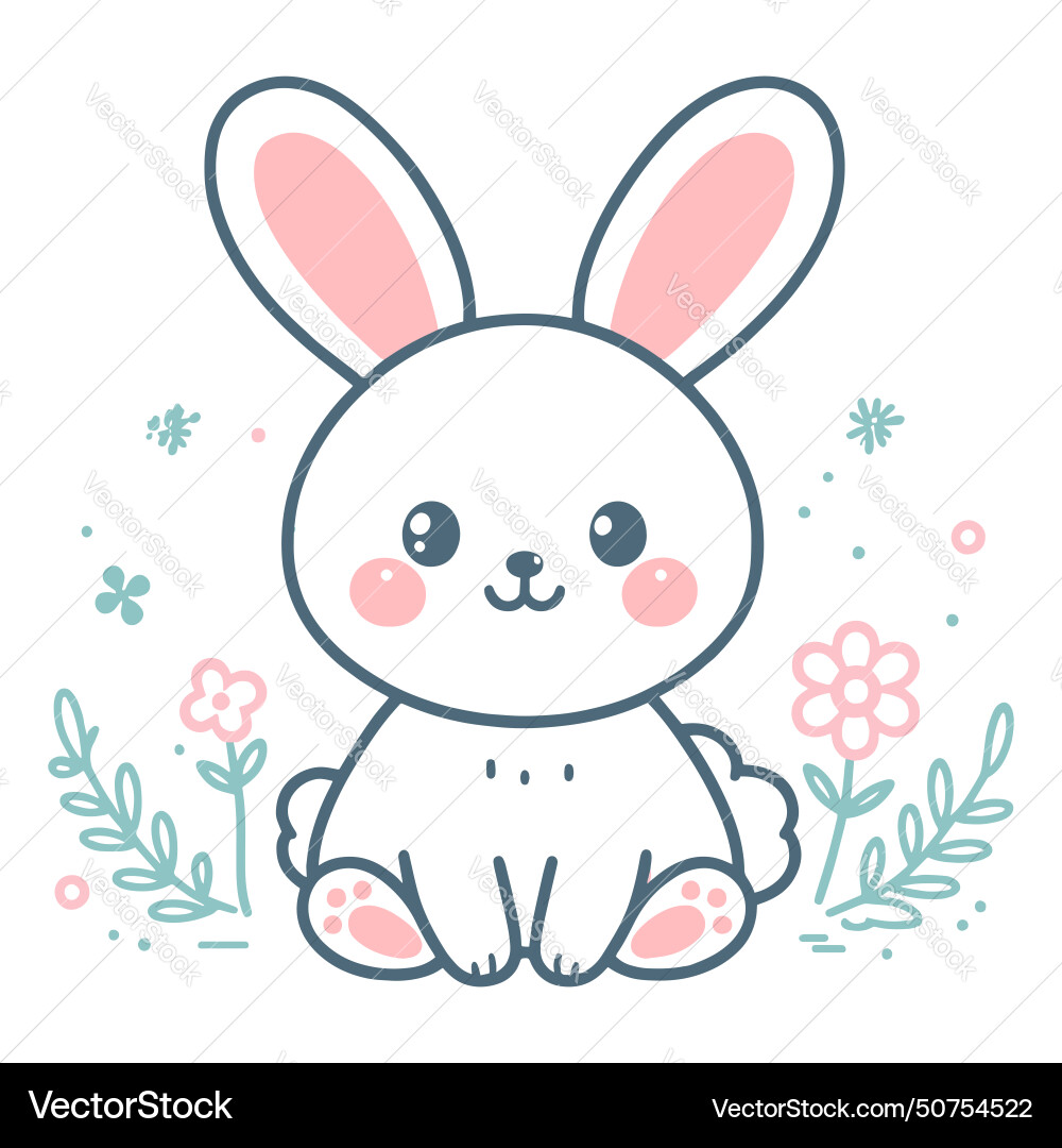 Cute bunny rabbit on springtime line art Vector Image