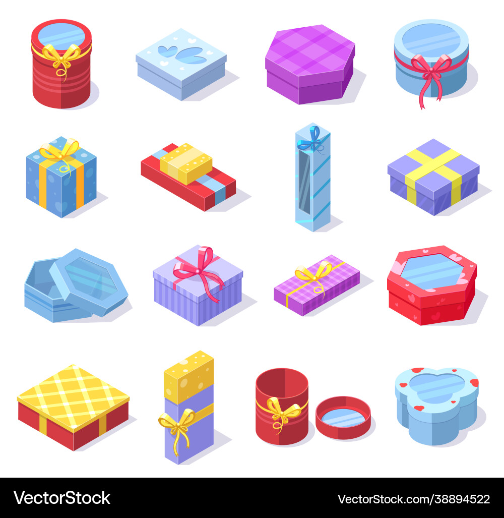 Isometric party celebration gift 3d cardboard Vector Image