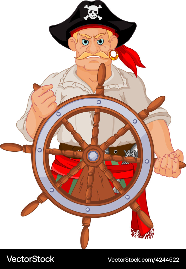 Pirate at the wheel Royalty Free Vector Image - VectorStock