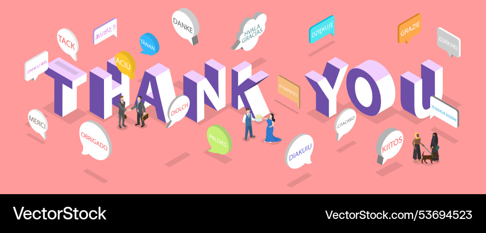 3d isometric flat of thank you Royalty Free Vector Image