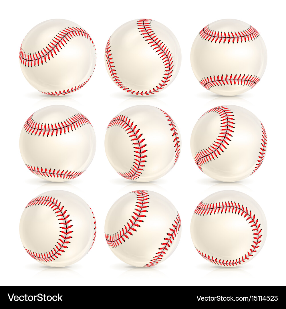Baseball leather ball close-up set isolated Vector Image