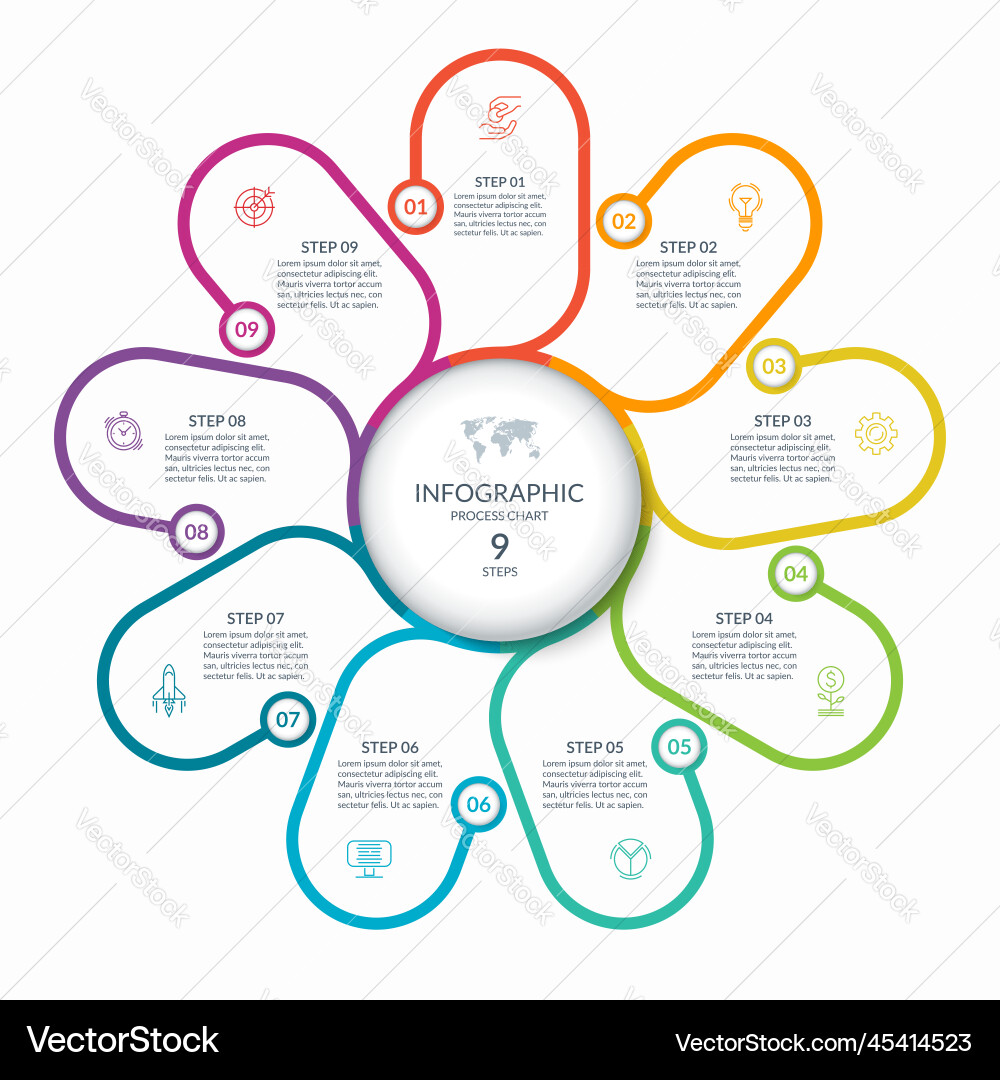 Infographic round chart with 9 steps options Vector Image
