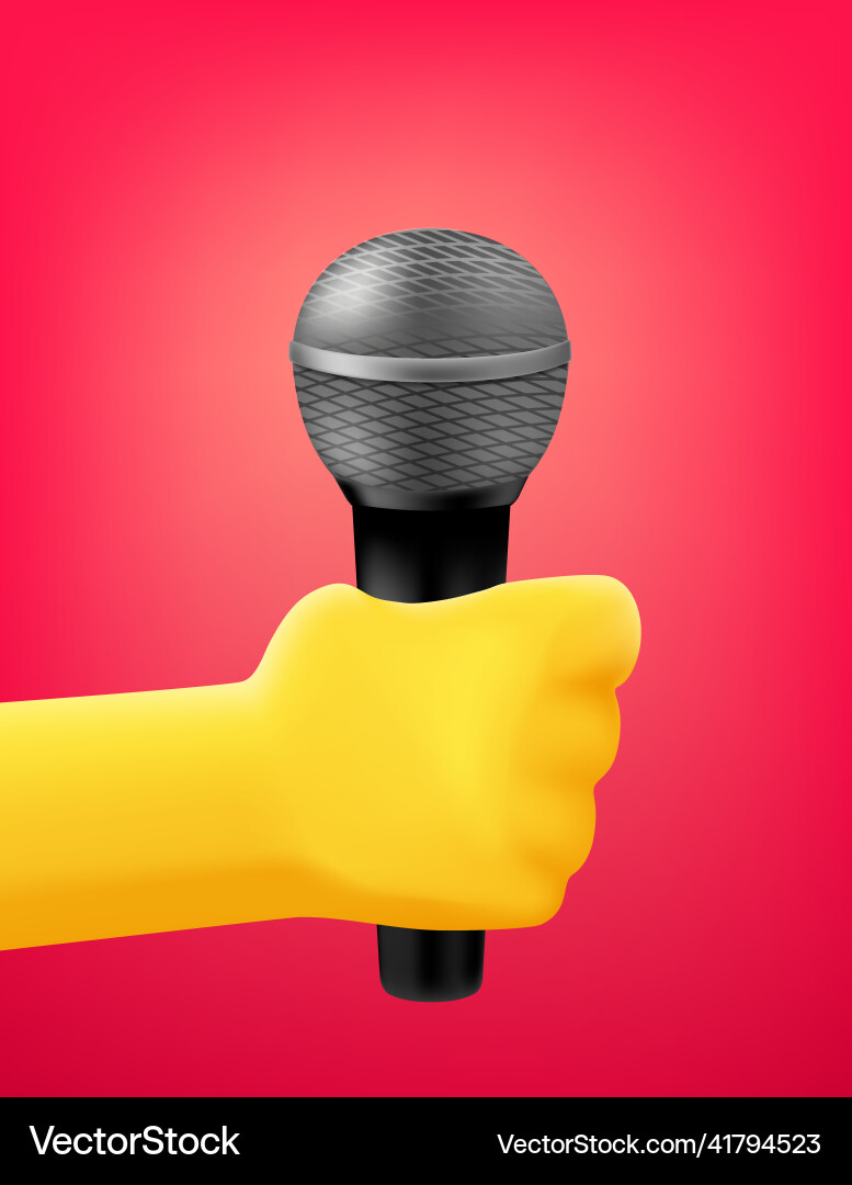 Man holding microphone in a hand 3d Royalty Free Vector