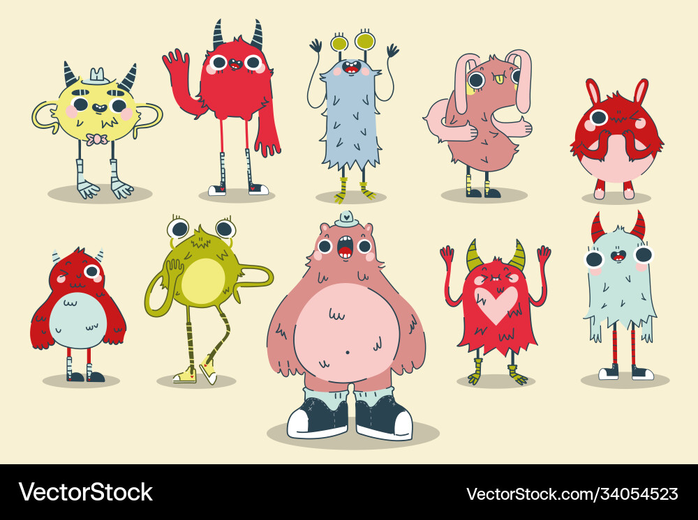 Monsters doodle set Royalty Free Vector Image - VectorStock