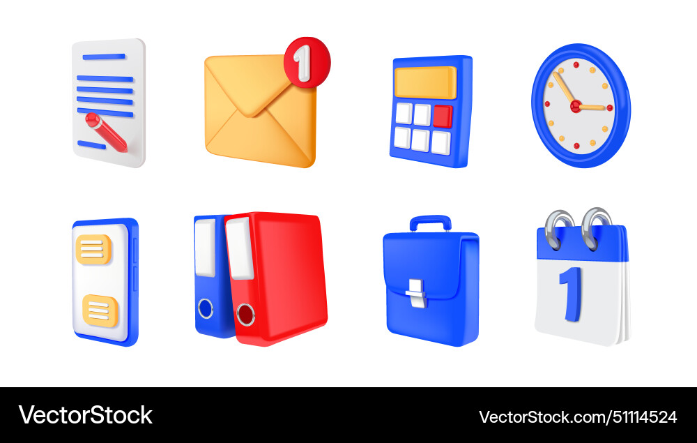 3d office icons business objects mail envelope Vector Image