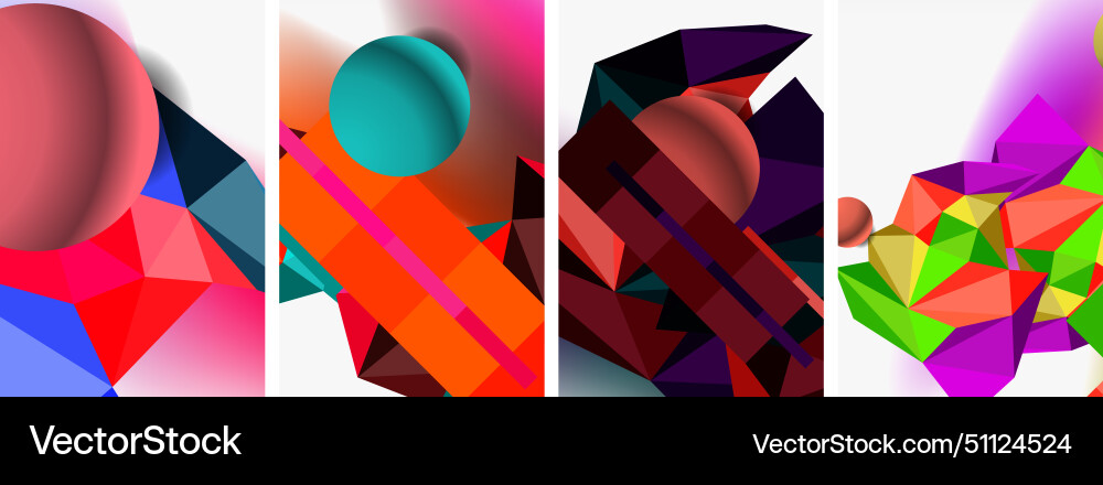 An array of vibrant geometric shapes on a white Vector Image