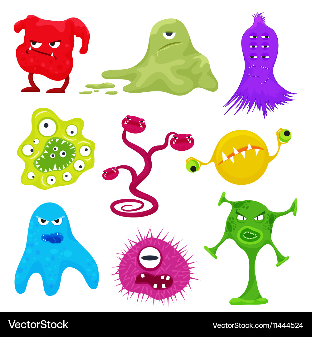 Cartoon evil bacteria germs angry Royalty Free Vector Image