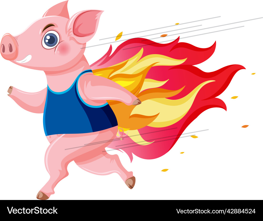 Cartoon pig running with fire Royalty Free Vector Image