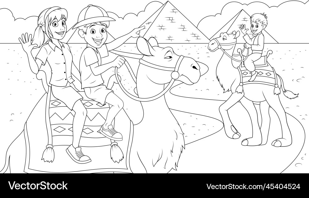 Children ride a camel Royalty Free Vector Image