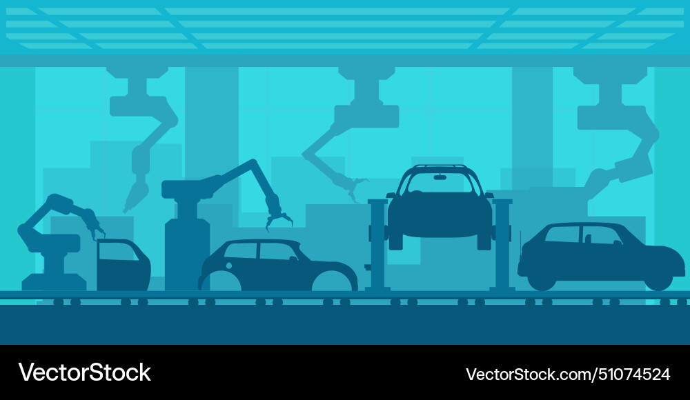 Silhouette of car manufacturing process Royalty Free Vector