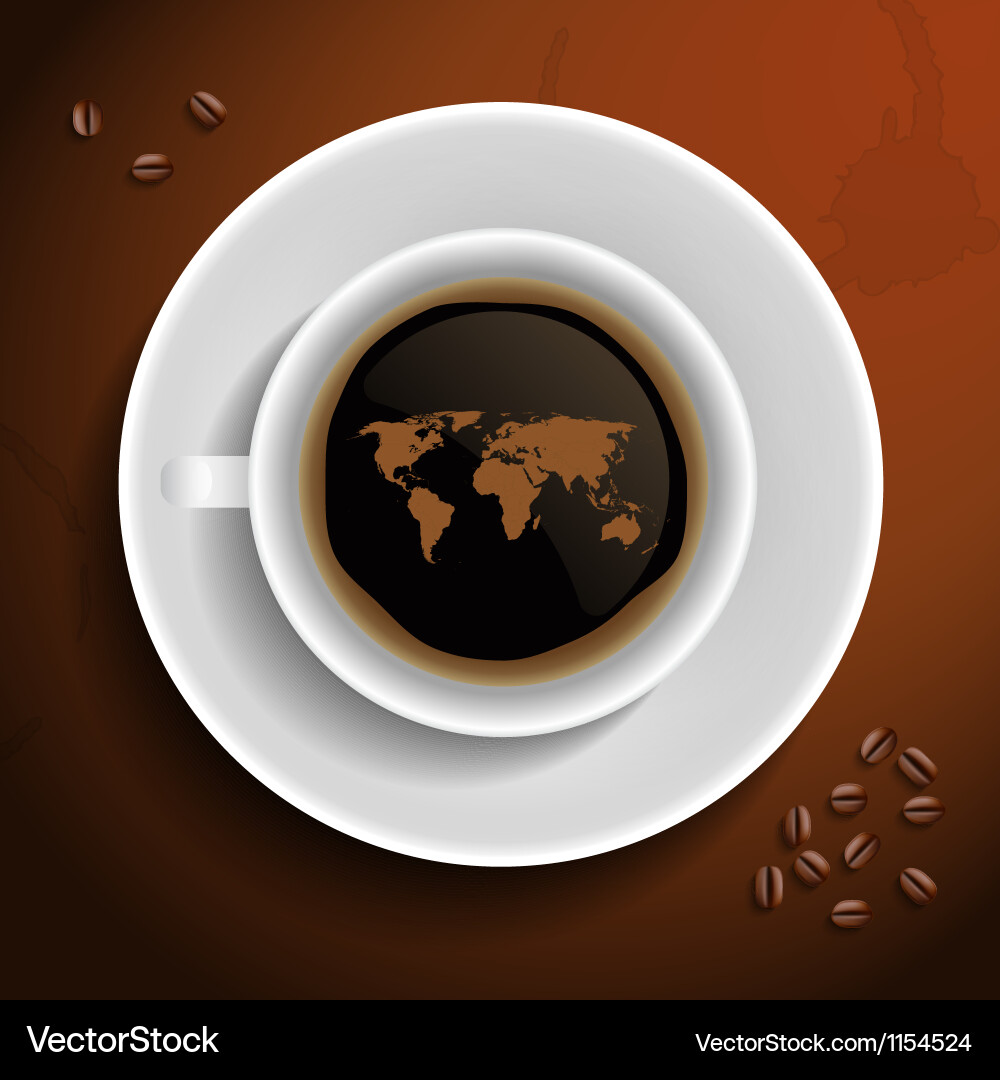 World map in coffee cup Royalty Free Vector Image