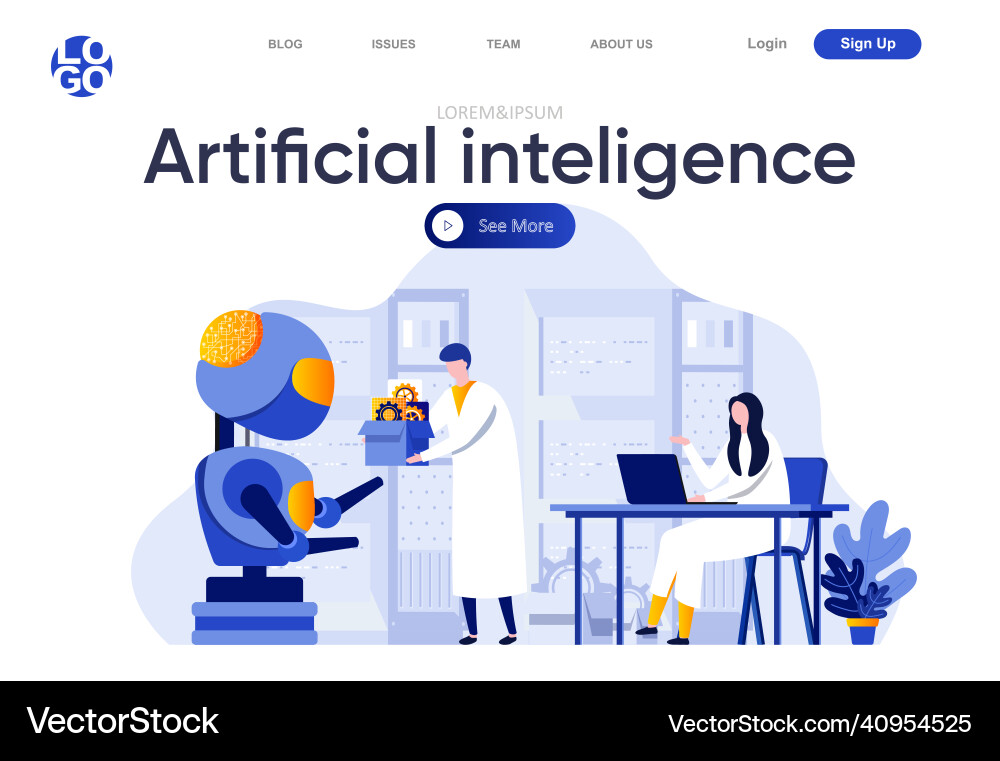 Artificial Intelligence Lab Flat Landing Page Vector Image