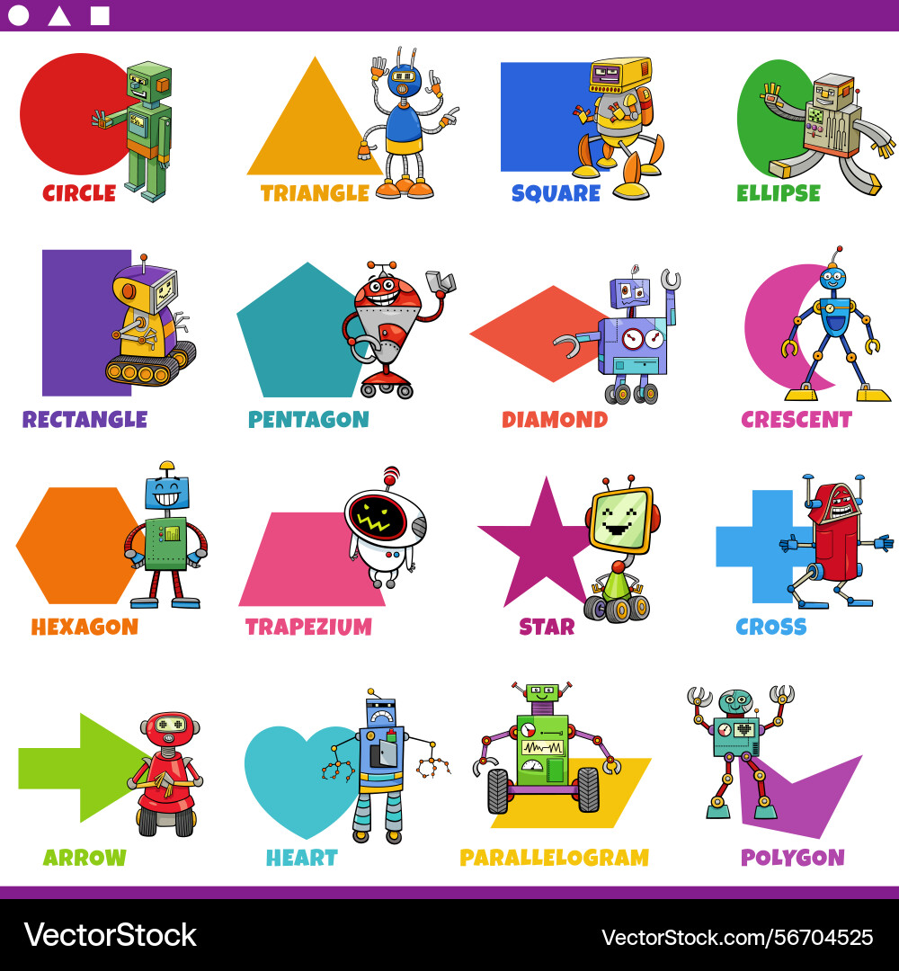 Basic geometric shapes with cartoon robot Vector Image