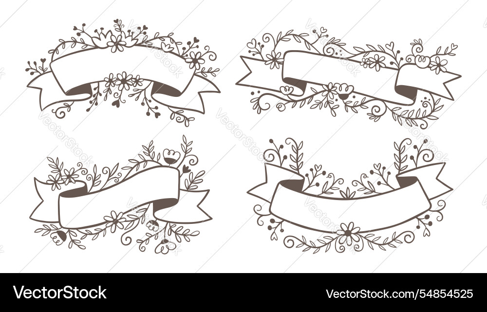 Doodle floral ribbons Royalty Free Vector Image
