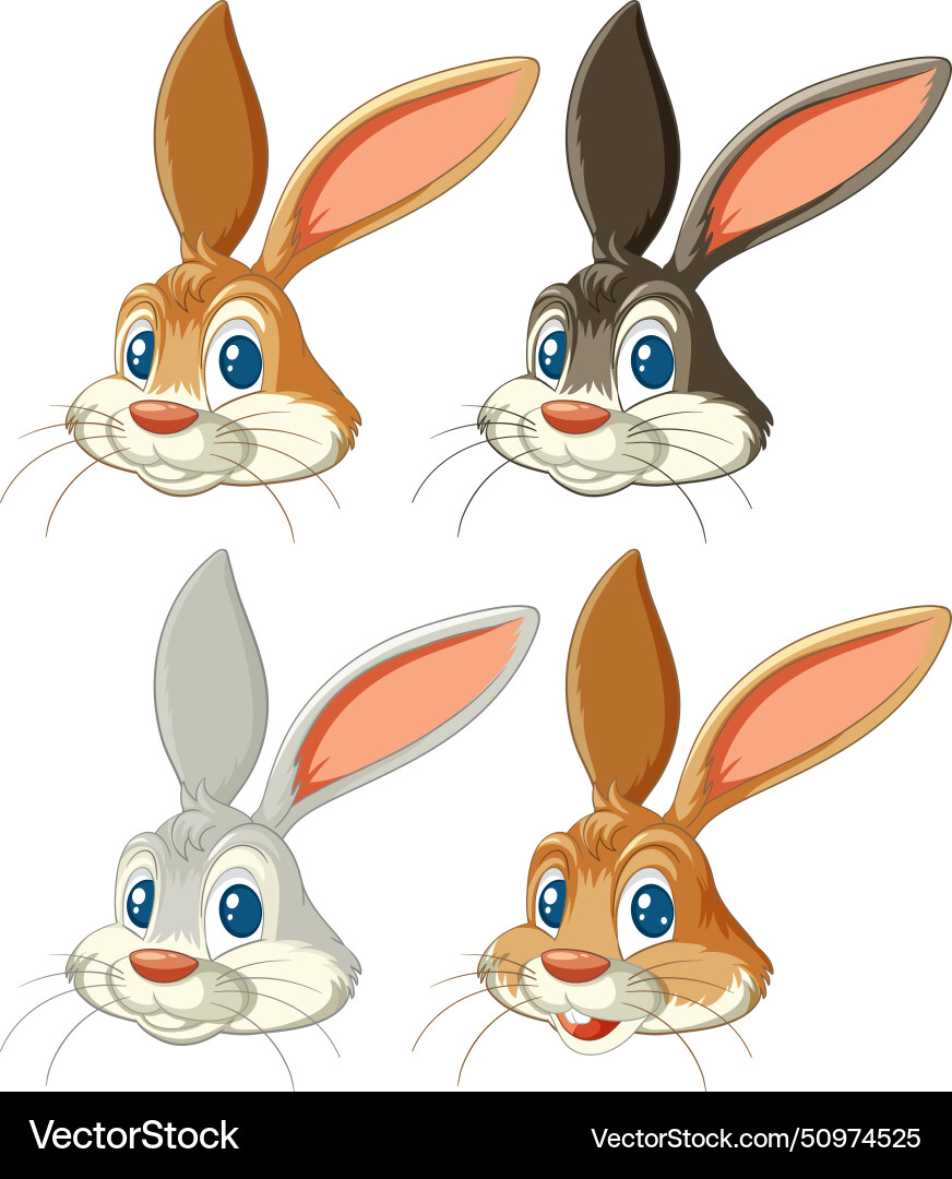 Four of cute rabbit faces Royalty Free Vector Image