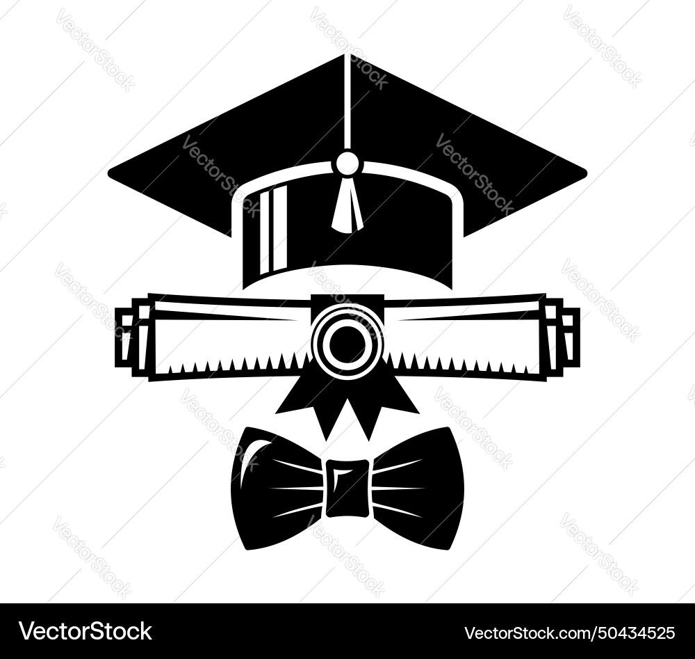 Graduation cap diploma and bow tie Royalty Free Vector Image
