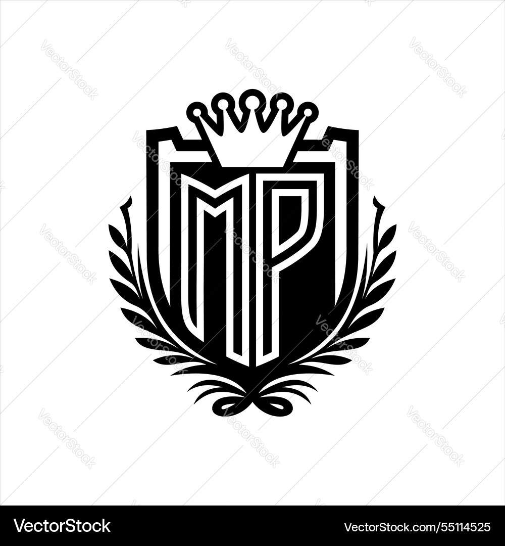 Mp logo heraldic shield shape with crown vintage Vector Image