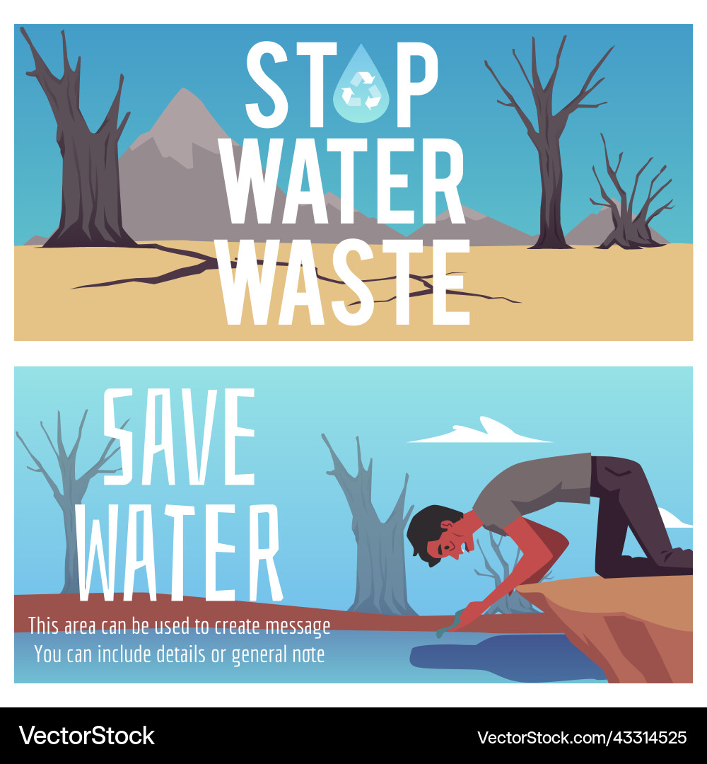 Water scarcity posters set thirsty man Royalty Free Vector