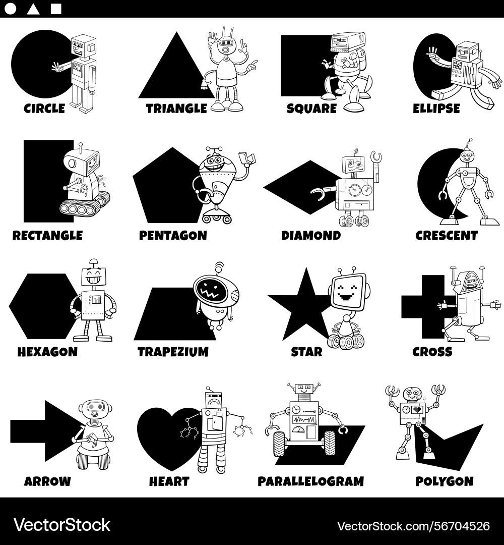 Basic geometric shapes with cartoon robots Vector Image