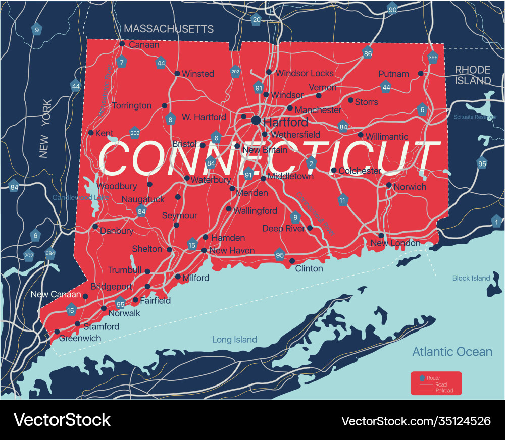 Connecticut state detailed editable map Royalty Free Vector