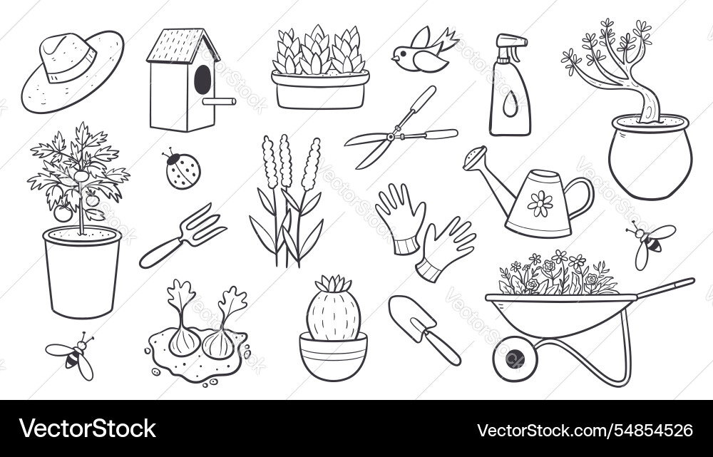 Gardening doodle items Royalty Free Vector Image